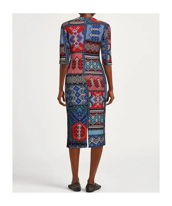 Farm Rio Round Neck Multi-colored Pattern Midi Dress