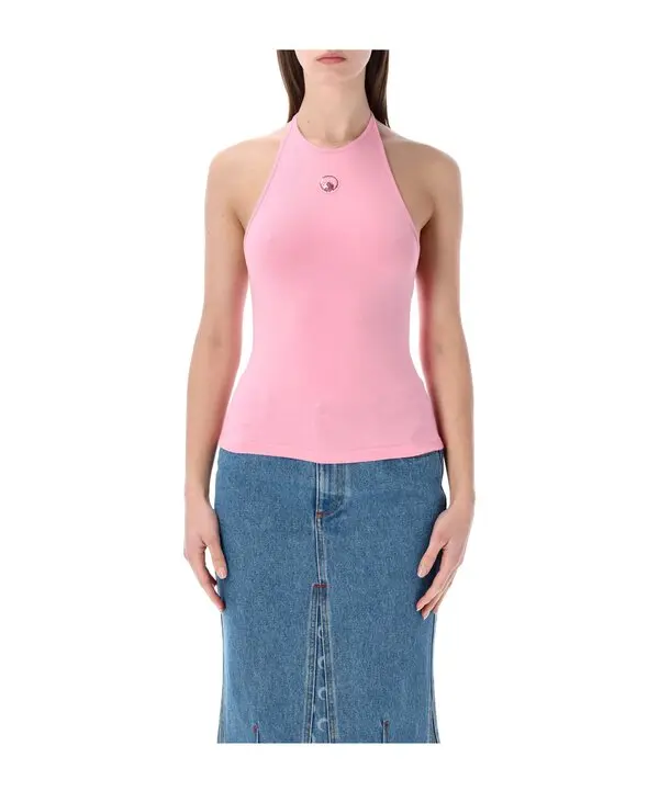 MARINE SERRE Embellished Logo Halter Top - Pink