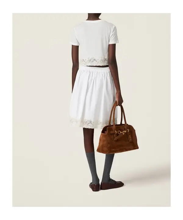 Miu Miu Ribbed Jersey And Lace T-shirt