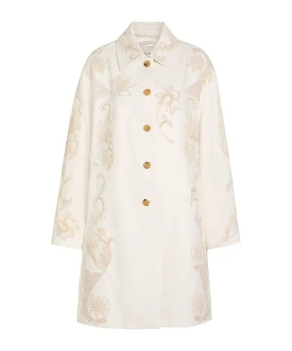 Dries Van Noten Rondero Floral-appliquéd Cotton Coat - White