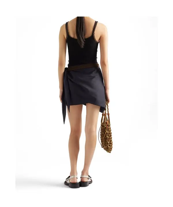 Prada Ribbed Cotton Tank Top With Lace Trim