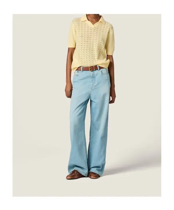 Miu Miu Lace-effect Cashmere Polo Shirt - Cream