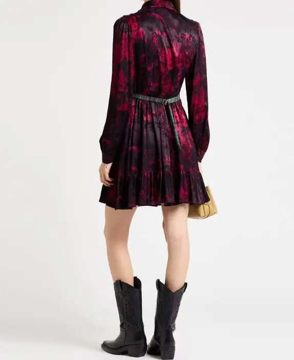MAXCO. Max&co. Floral Print Shirt Dress With Jacquard And Plaid Vest