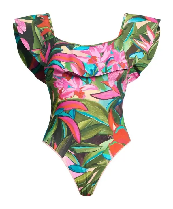 Farm Rio Floral Print One-piece Swimsuit - Green