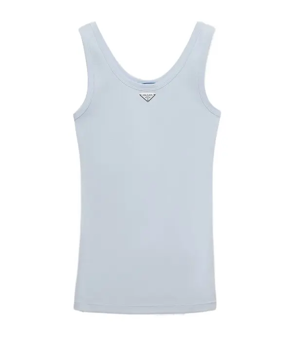 Prada Ribbed Knit Top - Sky-blue