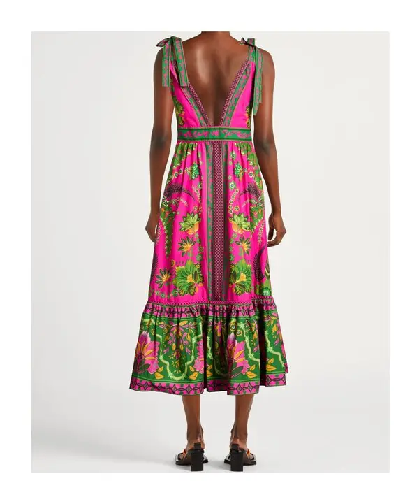 Farm Rio Floral V-neck Maxi Dress With Tie Details And Open Back