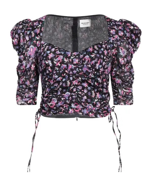 Isabel Marant Étoile Pleated Sweetheart Neckline Cropped Top - Black