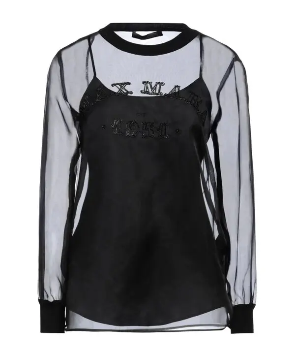 Max Mara Logo Sheer Long Sleeve Top