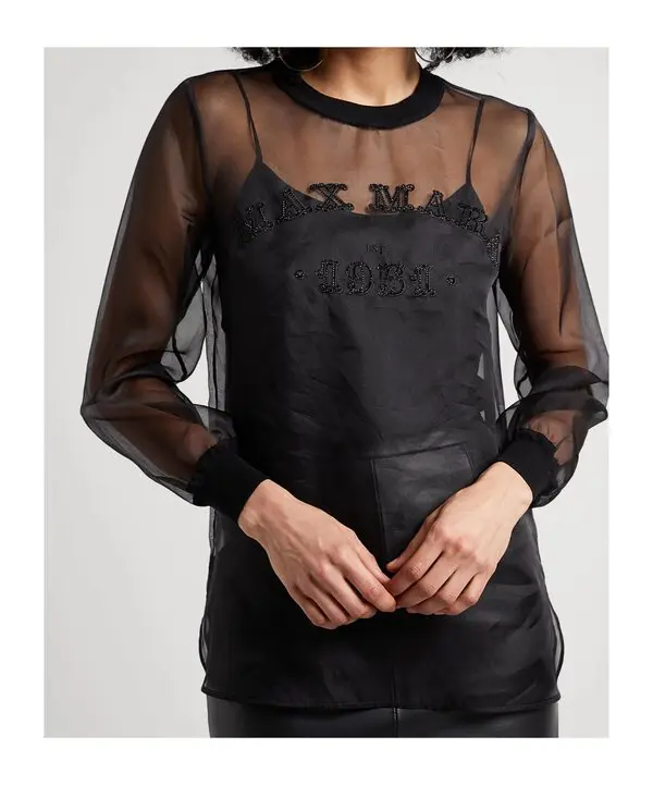 Max Mara Logo Sheer Long Sleeve Top
