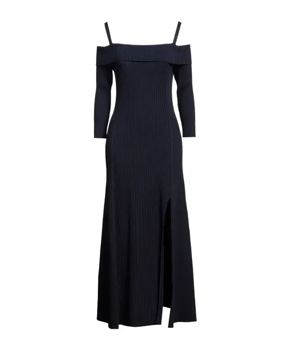 GANNI Ribbed Knit Cold Shoulder Maxi Dress
