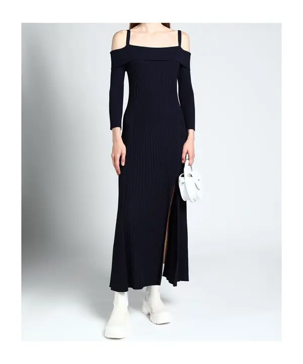 GANNI Ribbed Knit Cold Shoulder Maxi Dress