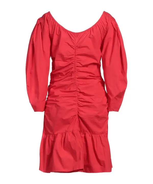 GANNI Pleated Dress With Flared Skirt And Deep V Neckline