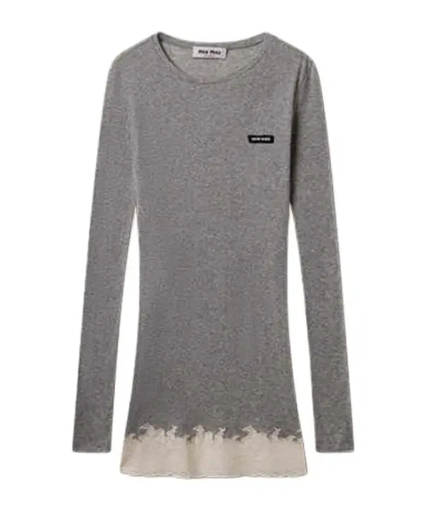 Miu Miu Ribbed Jersey And Lace Dress