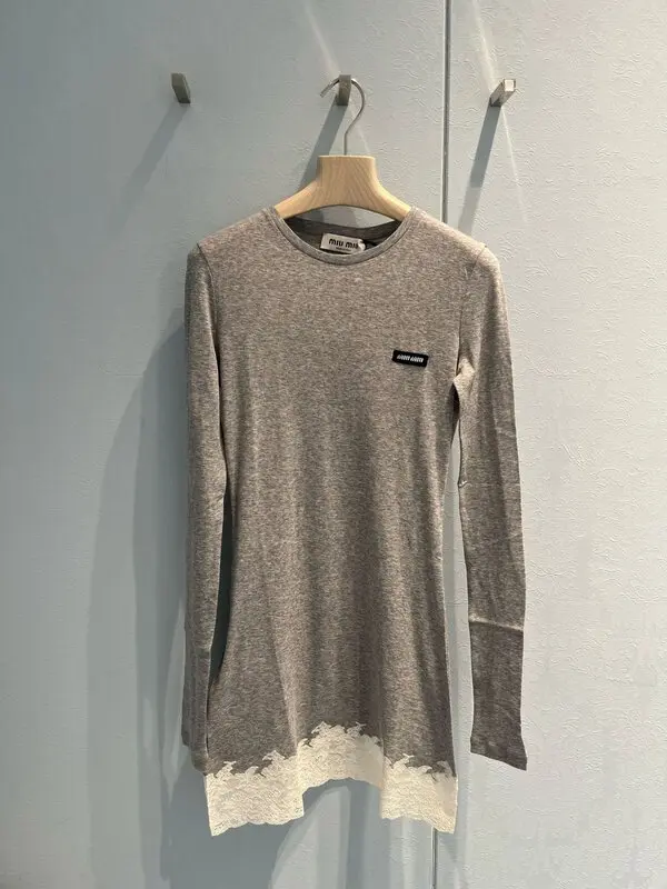 Miu Miu Ribbed Jersey And Lace Dress