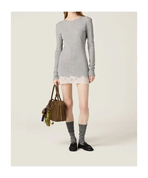 Miu Miu Ribbed Jersey And Lace Dress