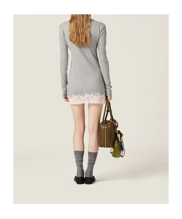 Miu Miu Ribbed Jersey And Lace Dress