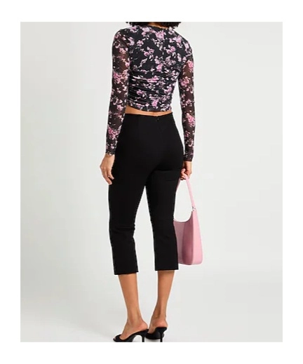 GANNI Floral Print Tulle Gathered V-neck Cropped Top