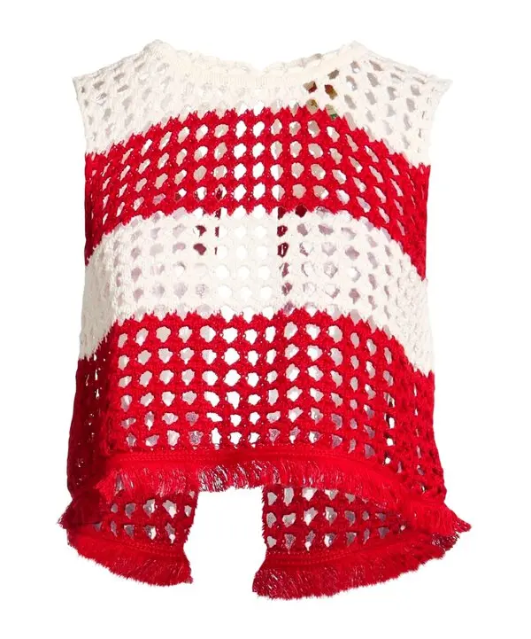 Farm Rio Sleeveless Crochet Knit Top With Fringe