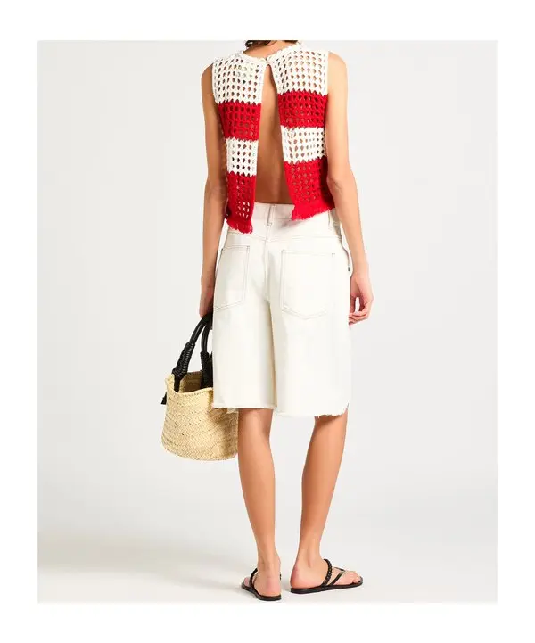 Farm Rio Sleeveless Crochet Knit Top With Fringe
