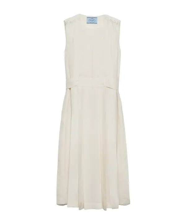 Prada Sleeveless Crewneck Silk Dress With Asymmetric Hem