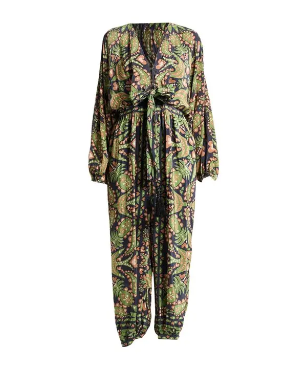 Farm Rio Long Sleeve V-neck Jumpsuit - Green