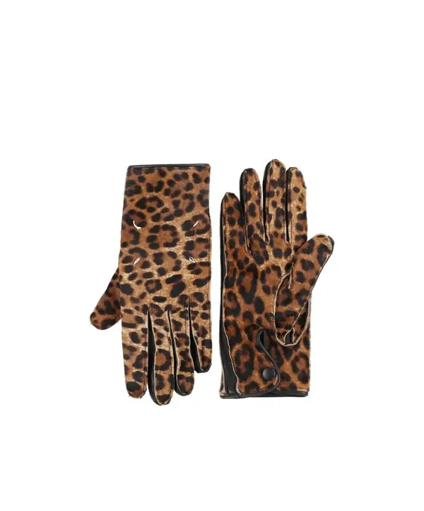MAISON MARGIELA Leopard Print Leather Gloves
