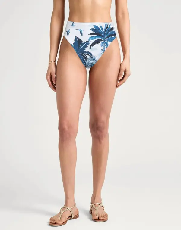 Farm Rio High-waisted Bikini Bottom With Tropical Print - Blue