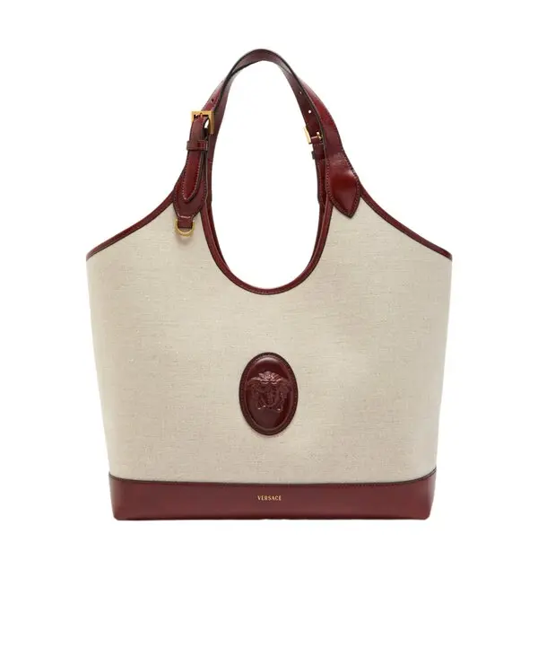 Versace Large Leather And Canvas Tote Bag