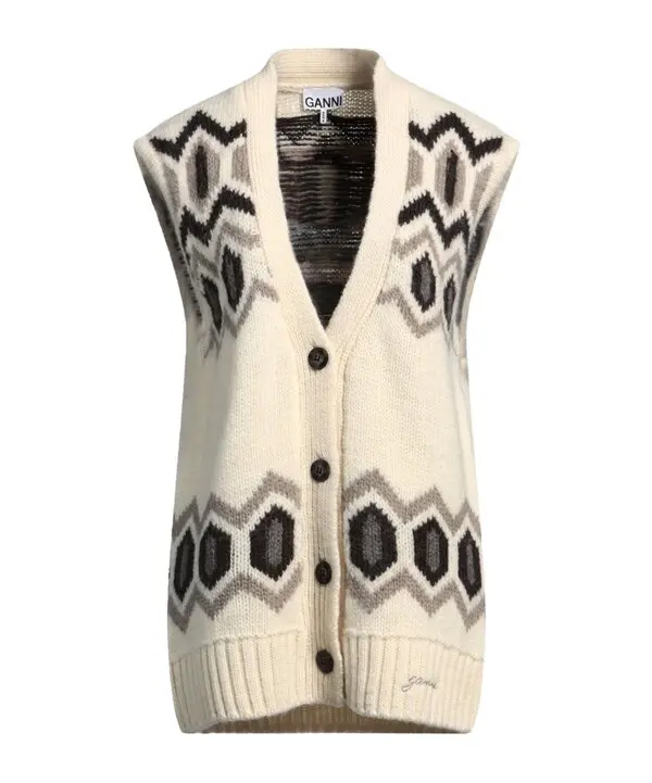 GANNI Embroidered Logo Heavy-weight Knit Sleeveless Cardigan - Nude