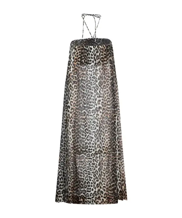 GANNI Leopard Print Sleeveless Maxi Dress