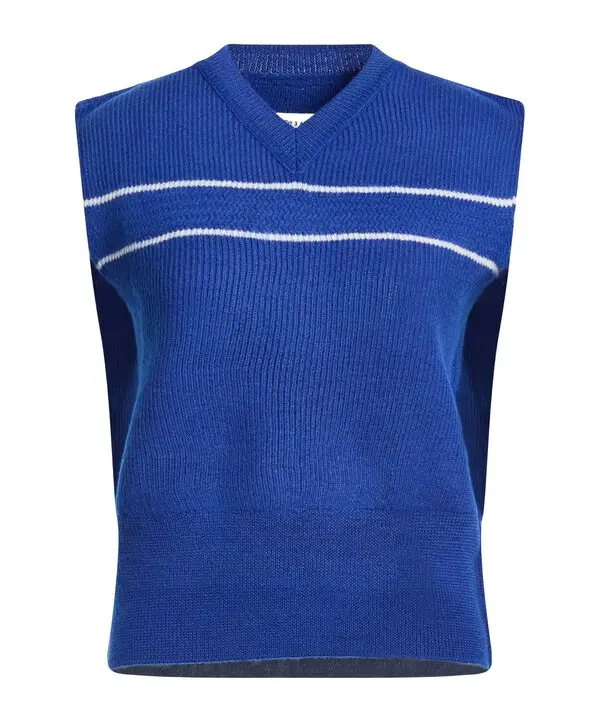 MAISON MARGIELA Sleeveless Wool V-neck Knit Sweater - Blue
