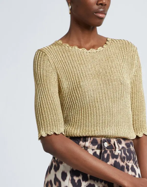 GANNI Solid Color Knit Short-sleeve Top