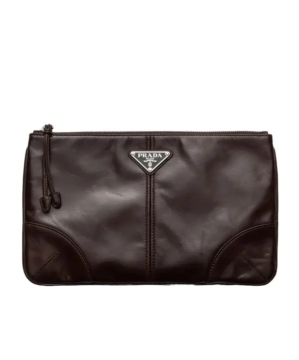 Prada Zipper Clutch - Dark Brown