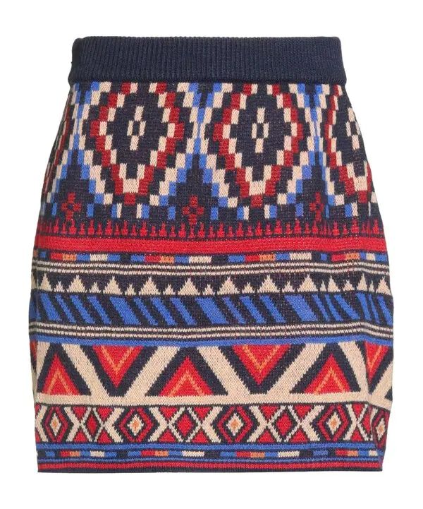Farm Rio Elastic Waist Geometric Pattern Midi Skirt - Black