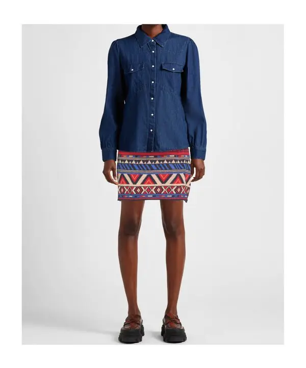 Farm Rio Elastic Waist Geometric Pattern Midi Skirt