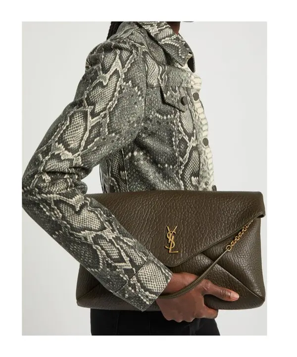Saint Laurent Envelope Grained Leather Pouch