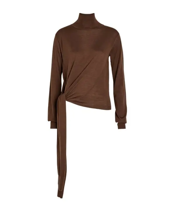 RÓHE Tied Sleeve Detail High-neck Jumper - Brown