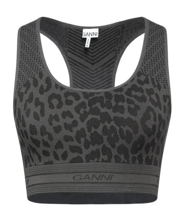 GANNI Leopard-print Sleeveless Crewneck Sports Top