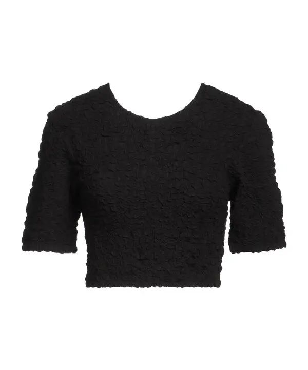GANNI Textured Cropped Top With Short Sleeves