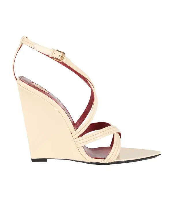Saint Laurent Patent Leather Wedge Sandals - Nude