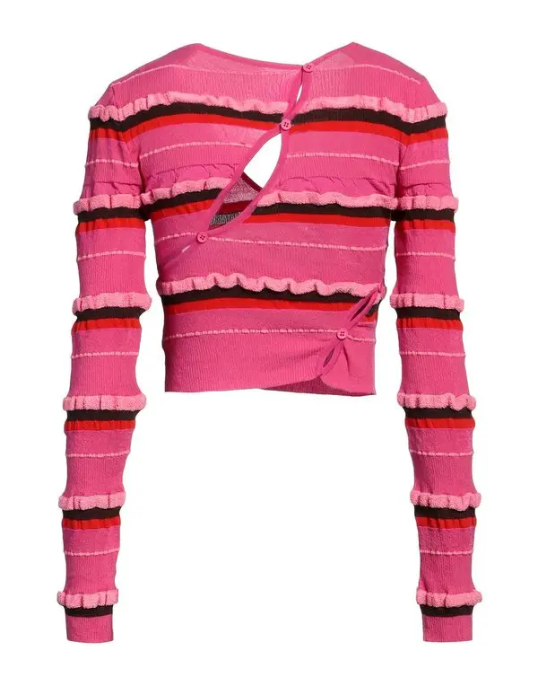 Jacquemus Striped V-neck Long Sleeve Sweater With Ruffle Detail - Fuchsia