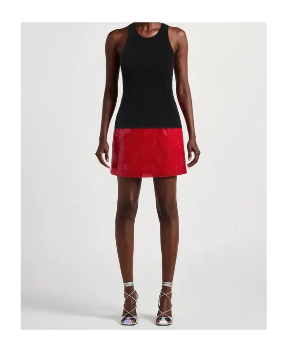 GANNI Ribbed Knit Sleeveless Crewneck Top