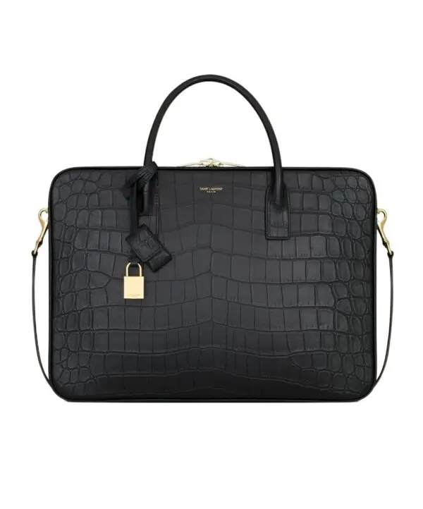 Saint Laurent Sac De Jour Large Slim Bauletto Bag In Alligator - Black