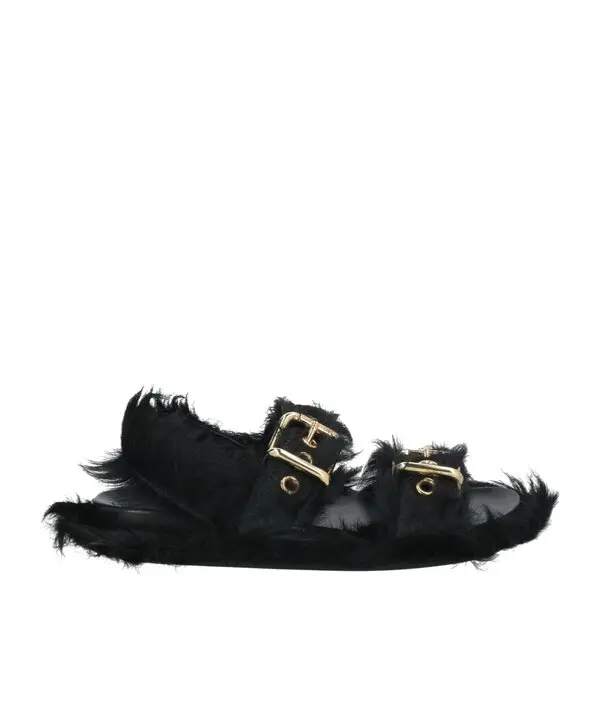 Marni Buckled Fur-trimmed Slingback Sandals