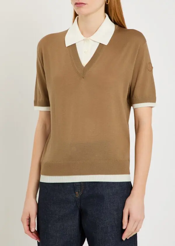 Moncler Layered Wool Polo Top