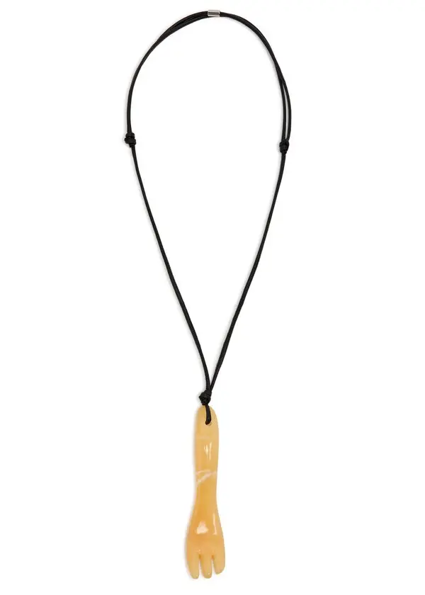 LEMAIRE Aragonite And Leather Gua Sha Fork Necklace - Yellow
