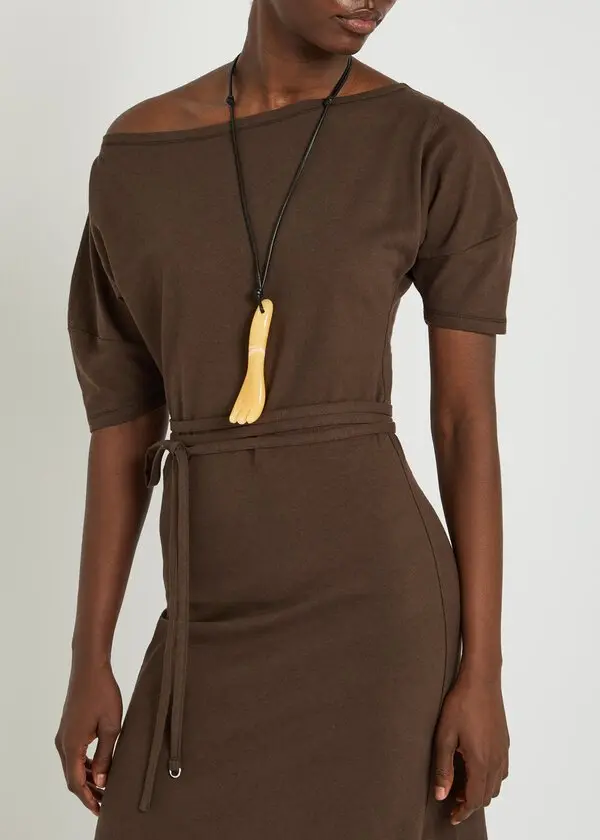 LEMAIRE Aragonite And Leather Gua Sha Fork Necklace - Yellow