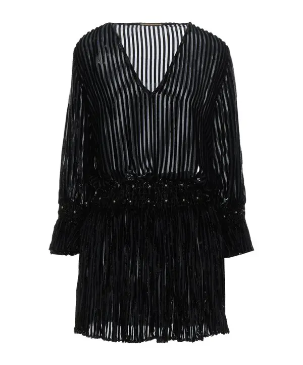 Saint Laurent Striped Satin Long Sleeve Dress