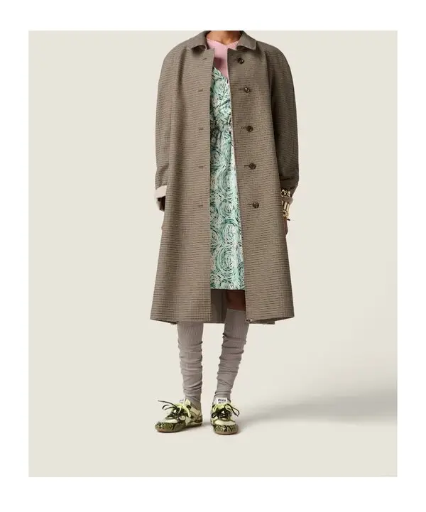 Miu Miu Reversible Single-breasted Twill And Houndstooth Check Trench Coat