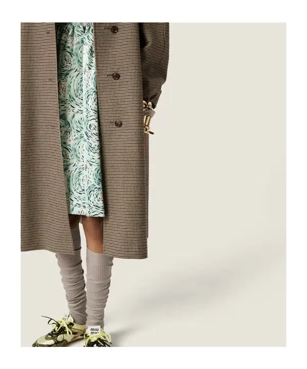 Miu Miu Reversible Single-breasted Twill And Houndstooth Check Trench Coat